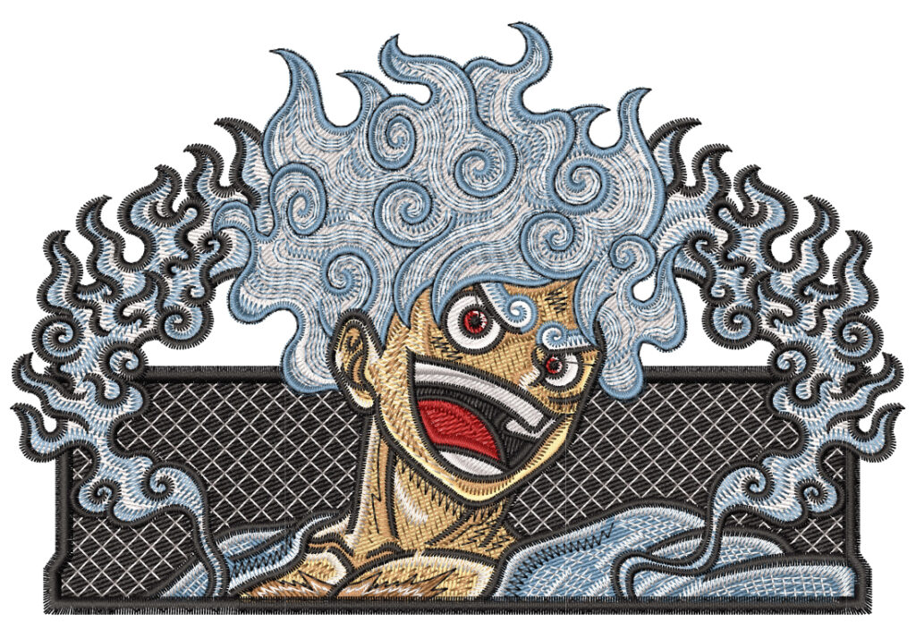 Anime Embroidery Pattern Luffy Gear5 Blue Flames - A.G.E Store | designs
