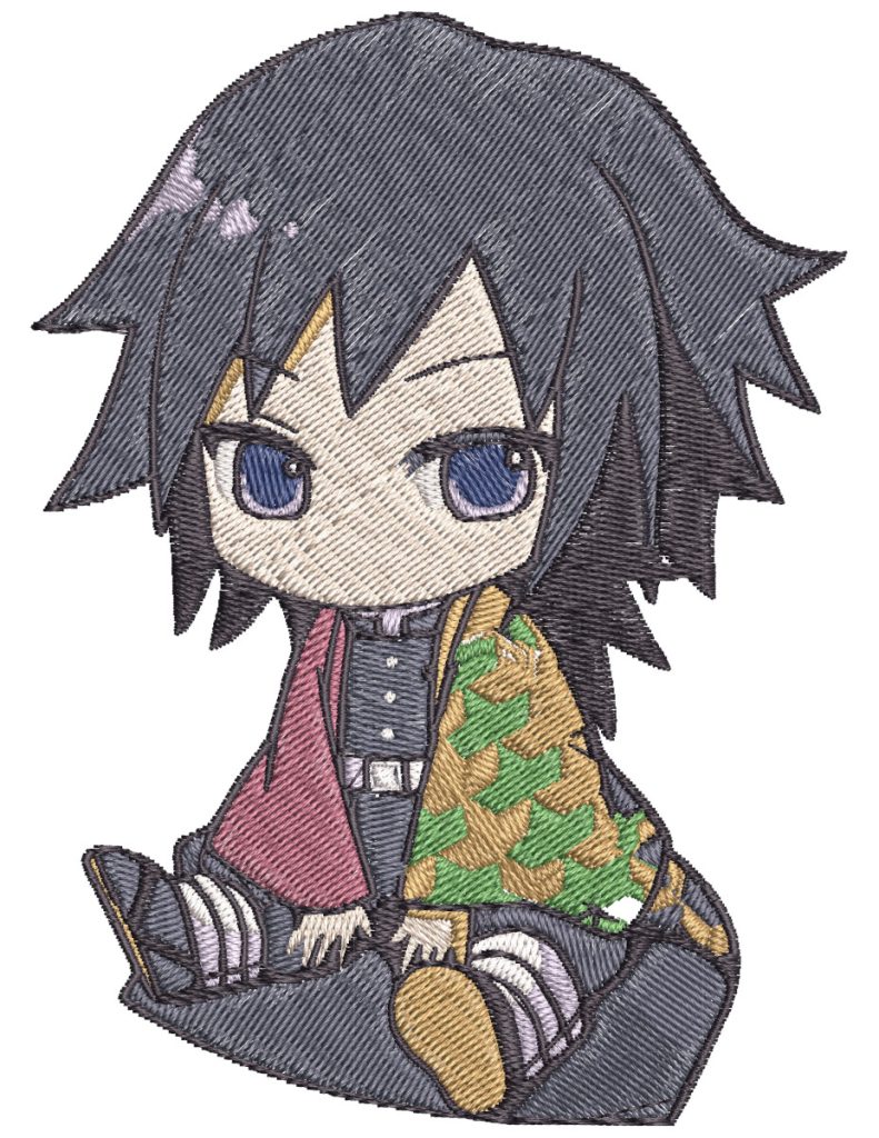 Demon Slayer Giyu Chibi Sits Anime Embroidery Pattern - A.G.E Store